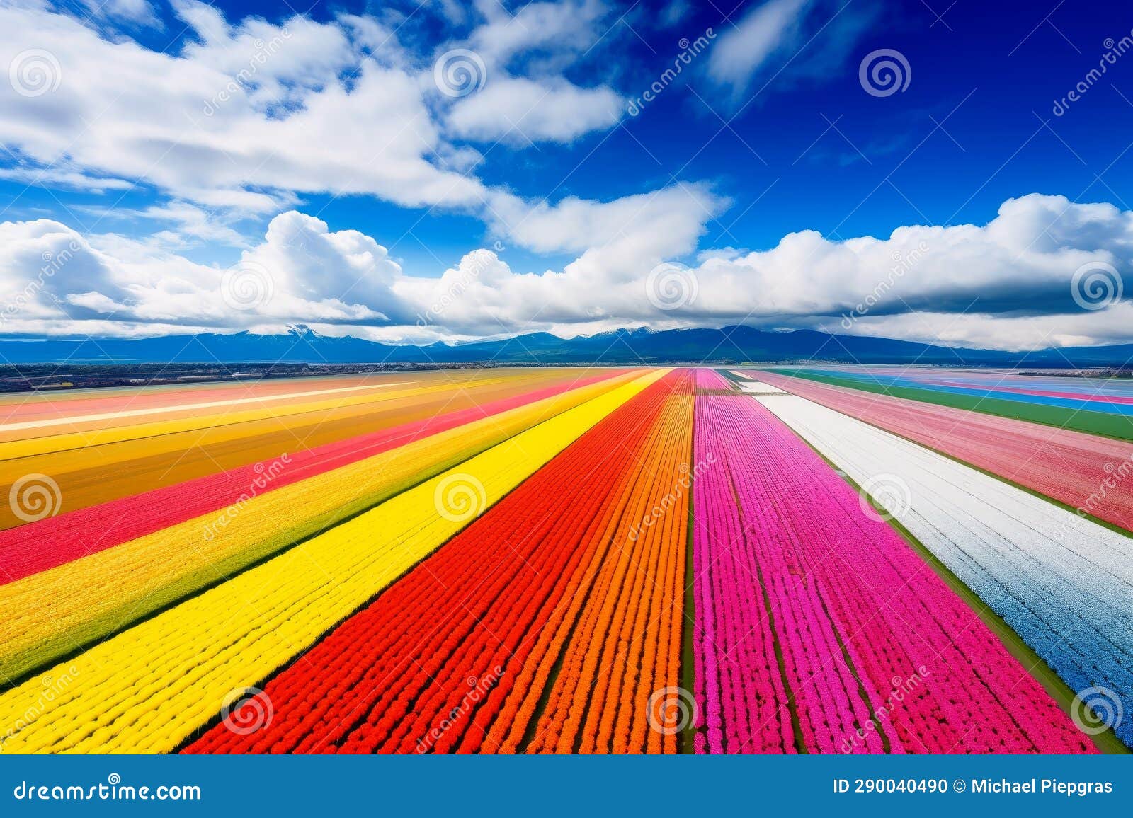 Aerial View of Colorful Tulip Fields Stock Illustration - Illustration ...