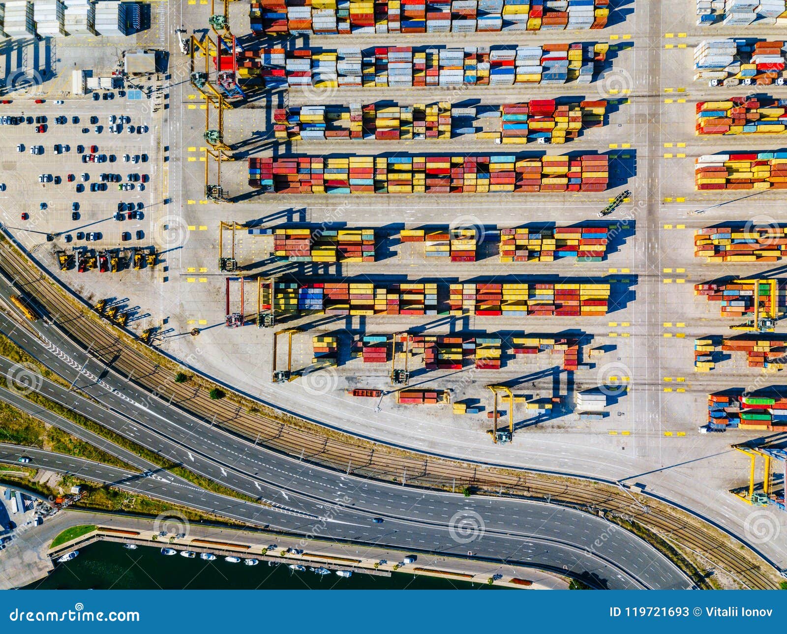 Aerial View of the Commercial Port of Valencia. Container Terminal and ...