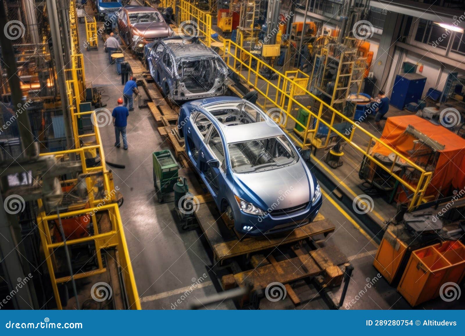 Aerial View of a Completed Car Rolling Off Assembly Line Stock ...