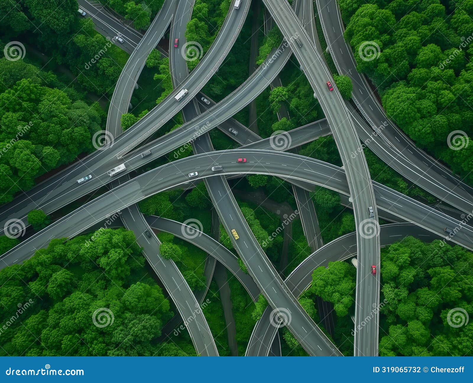 Aerial View of Complex Highway Interchange in Forest Stock Photo ...