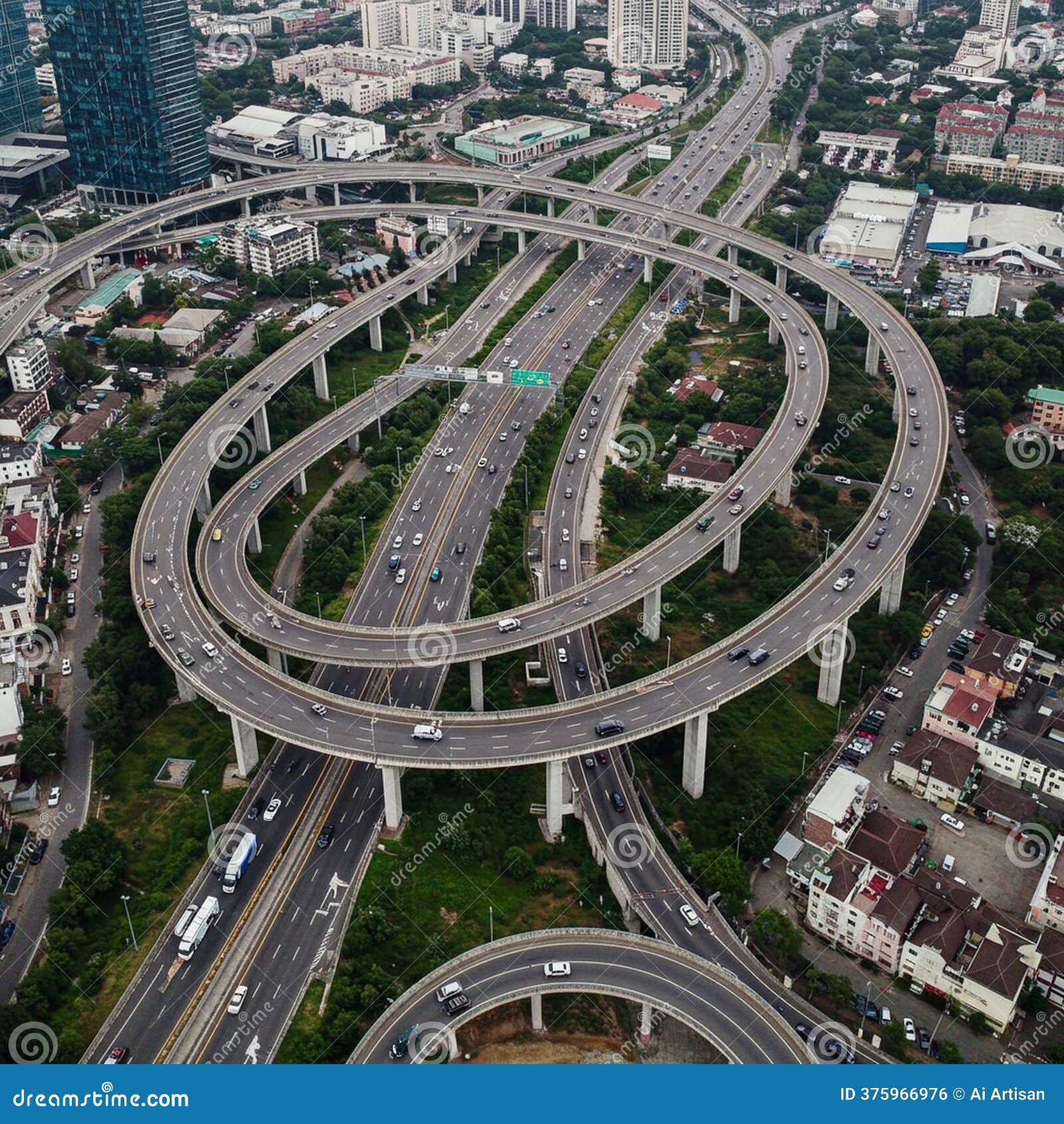 Aerial View Of A Complex Highway Interchange With Multiple Elevated ...