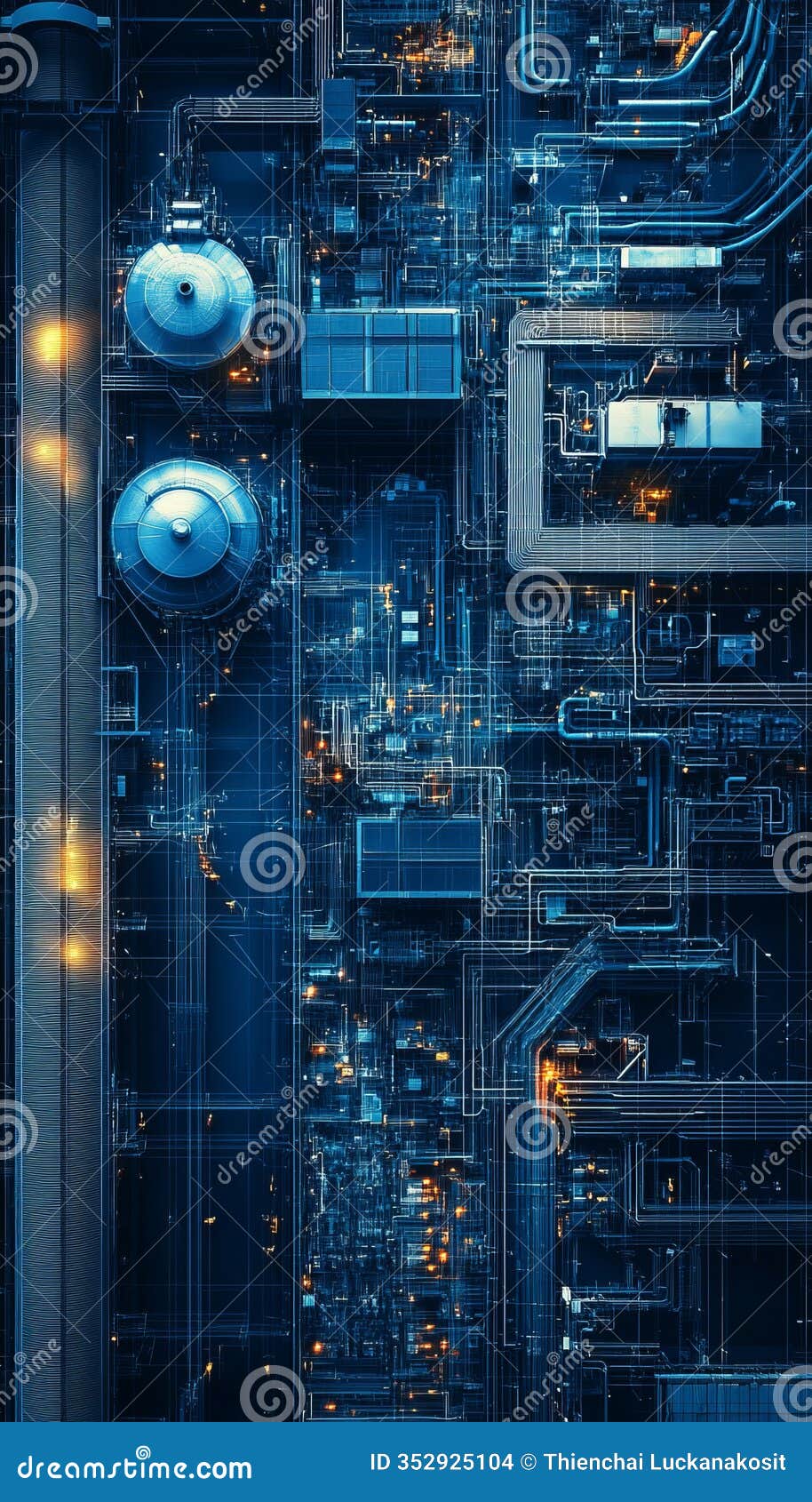 Aerial View of Complex Industrial Structures with Intricate Pathways ...