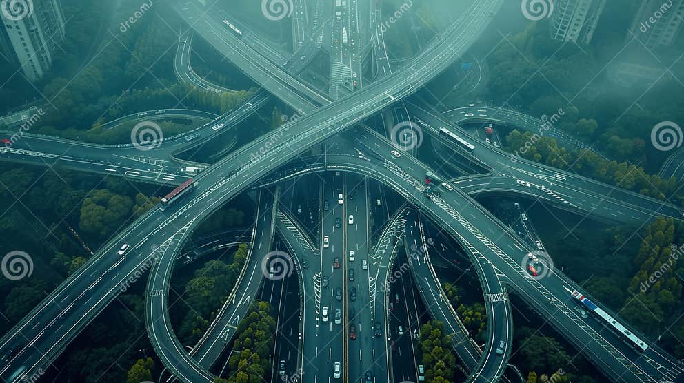 Aerial View of Complex Multilevel Highway Interchange on Expressway for ...