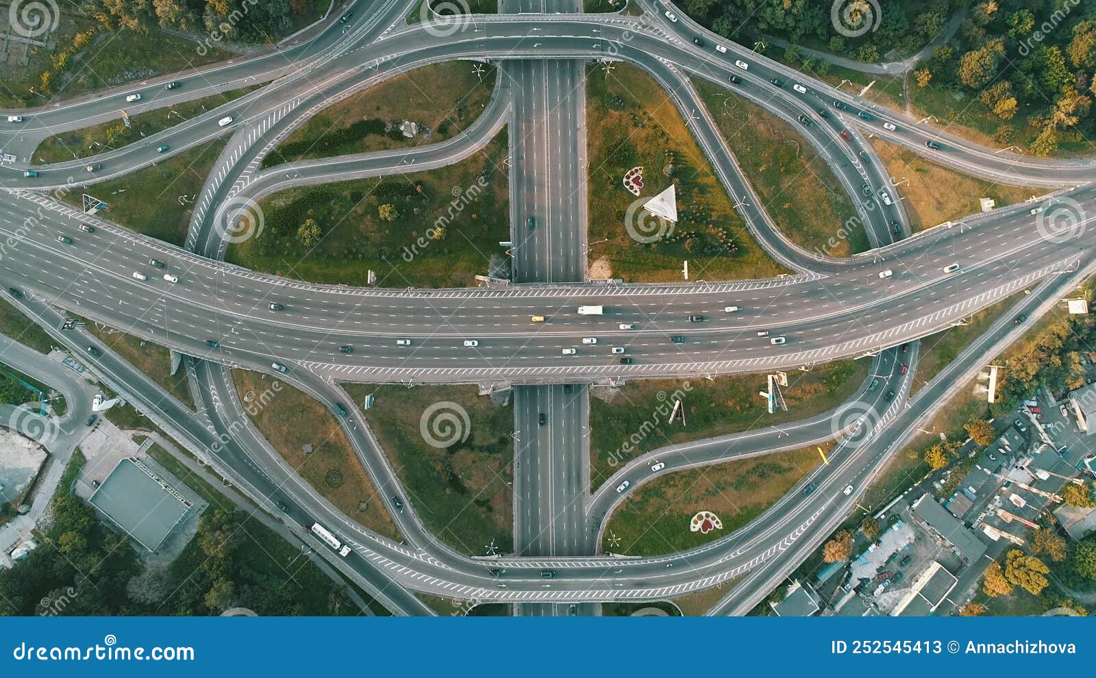 Aerial View of a Complicated Road Junction with Many Road Markings ...