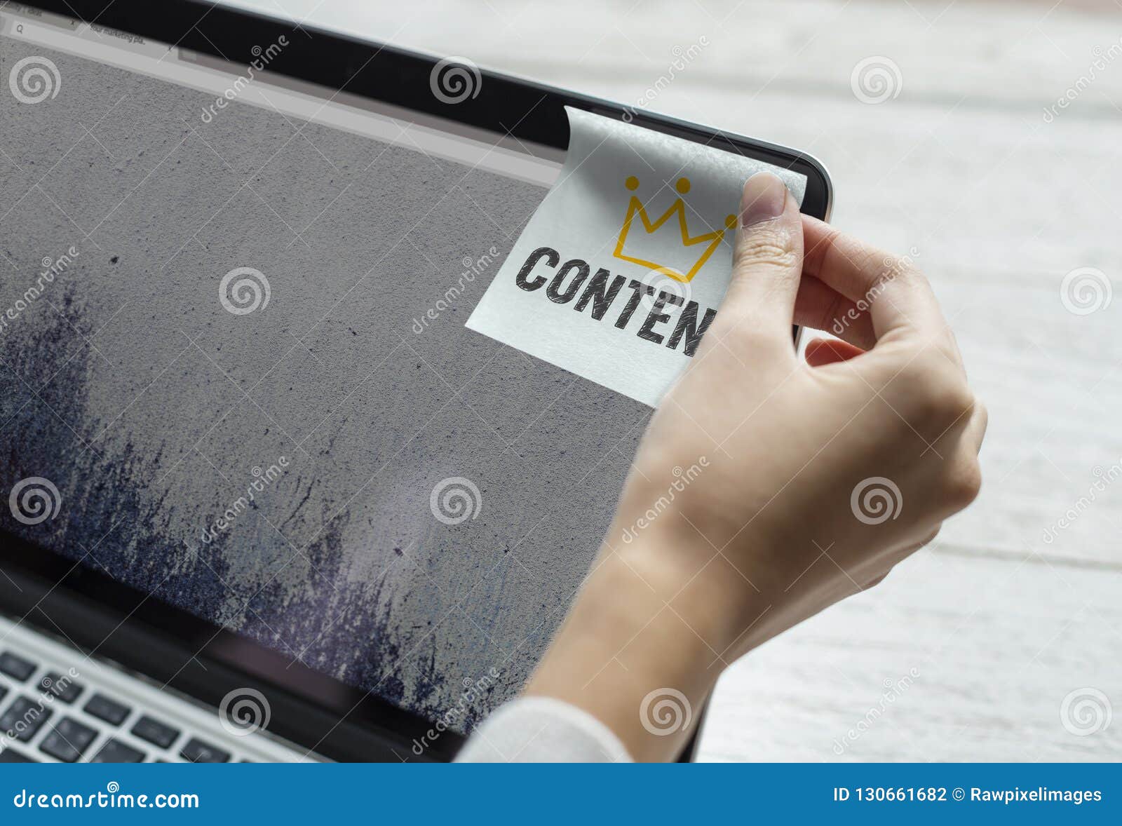 Aerial View of Computer Laptop on Wooden Table Stock Photo - Image of ...