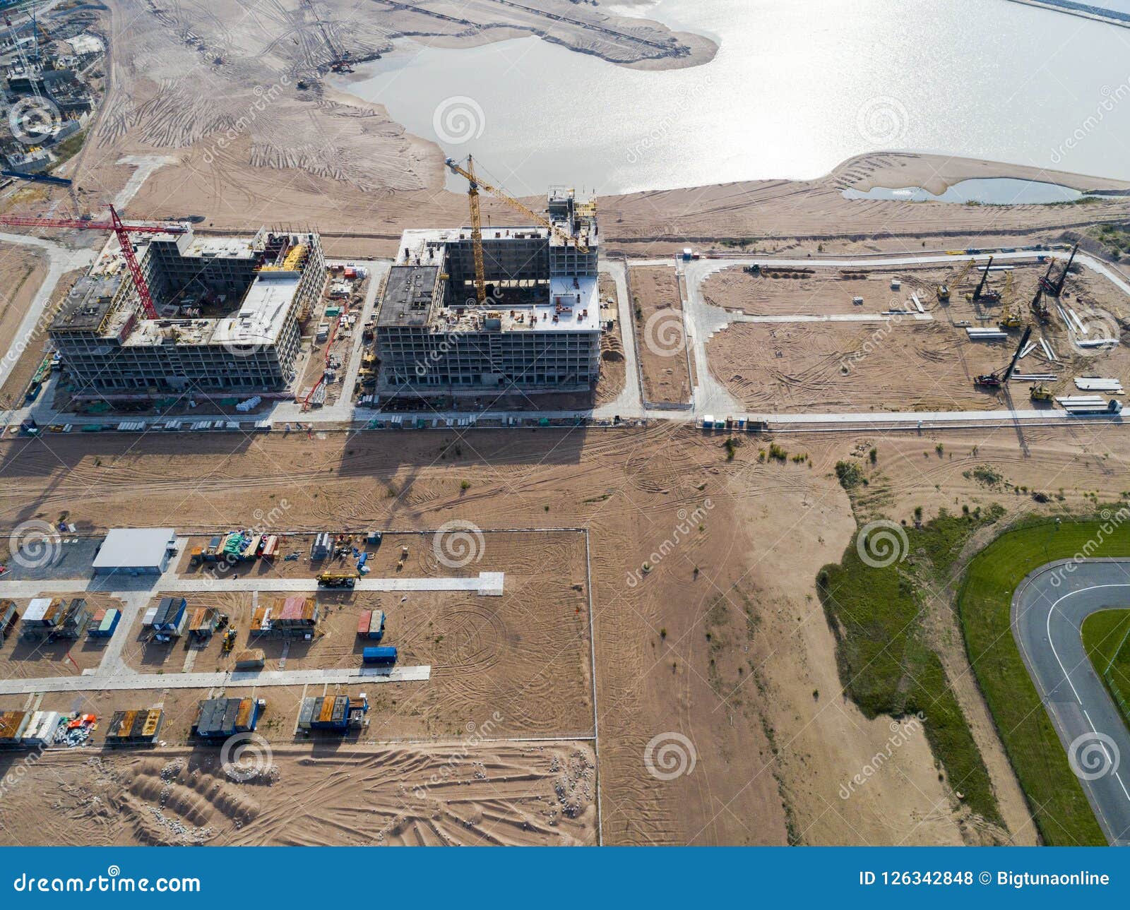 Aerial View of a Construction Crane Tower. Top View Crane and Building ...