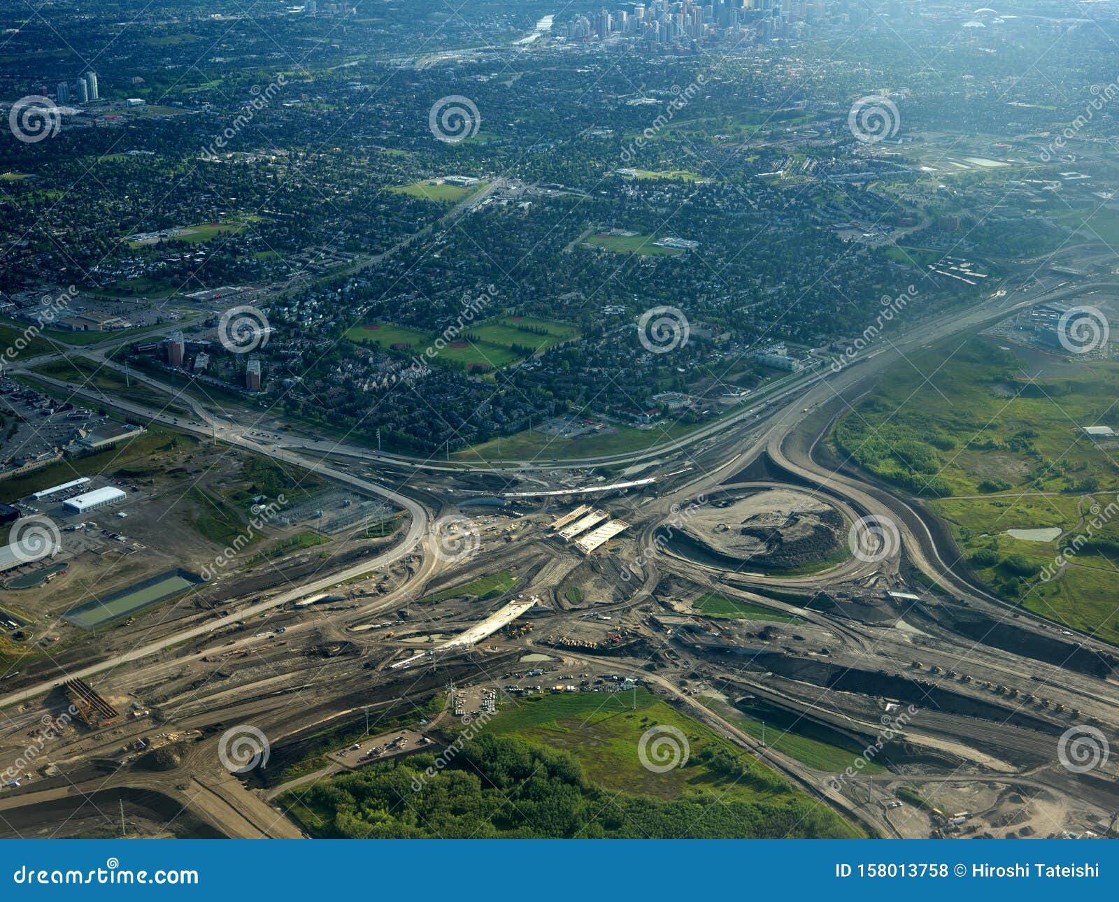 Aerial View of Construction of Highway Intersection in Calgary, Canada ...
