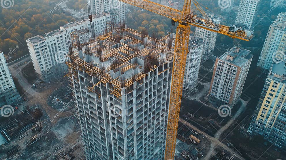 Aerial View of a Construction Site with Cranes and Building Under Construction Stock ...