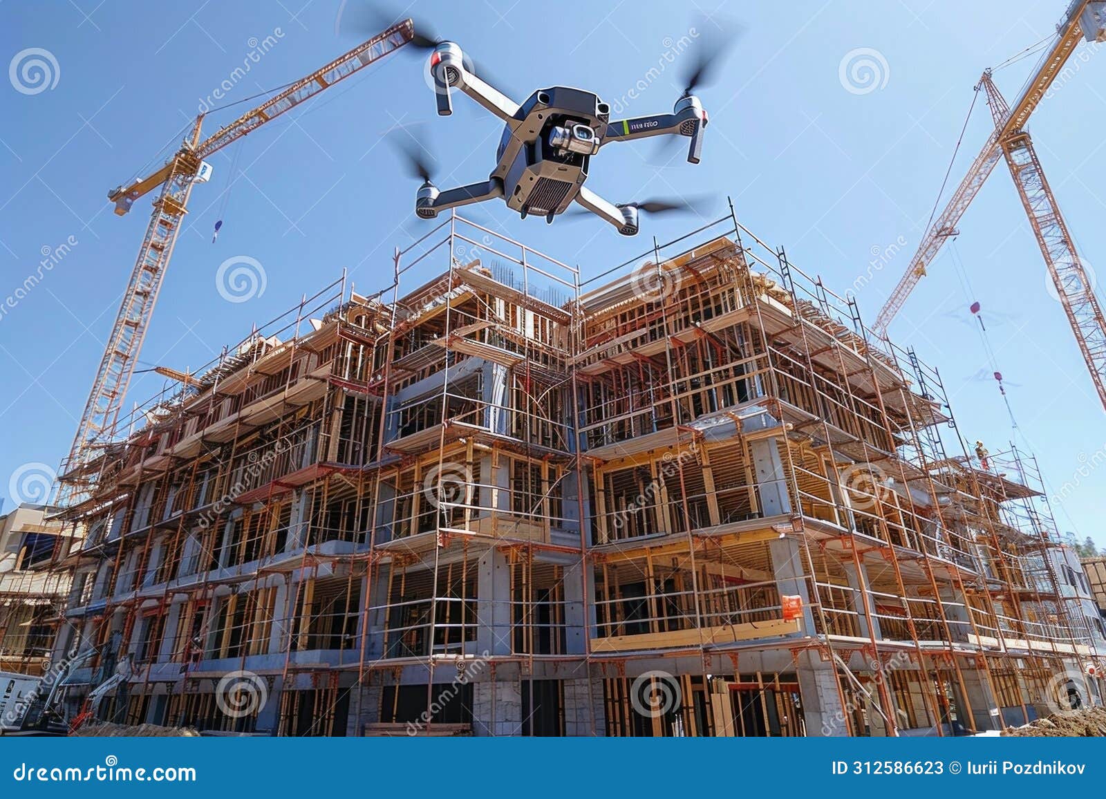 Aerial View of a Construction Site with a Drone Capturing Progress and ...