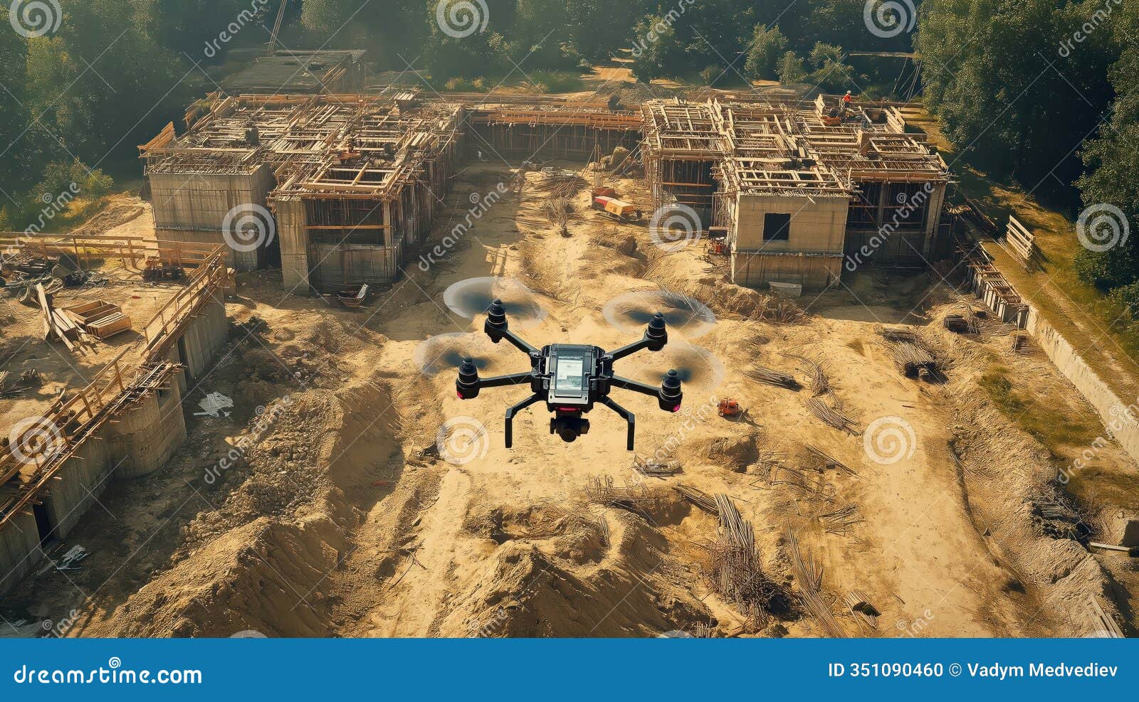 Aerial View of Construction Site. Drones Perform Surveys. Construction ...