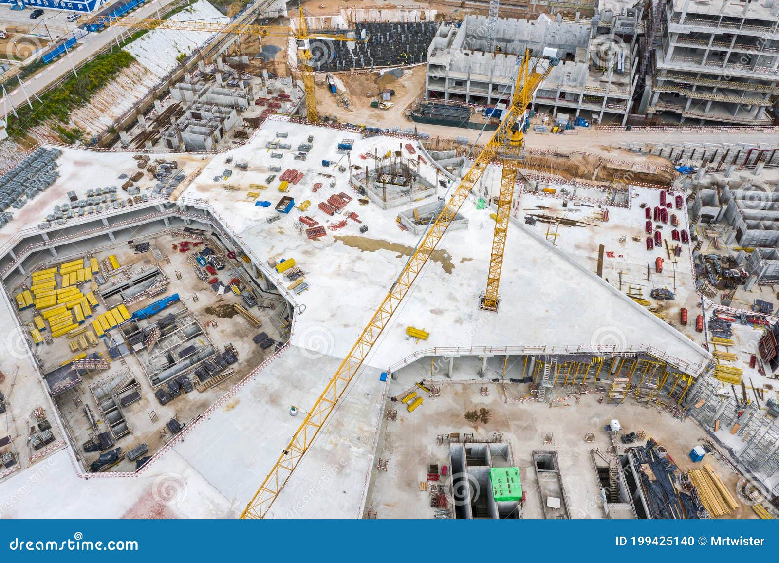 Aerial View of Construction Site of New Modern Concrete Buildings ...