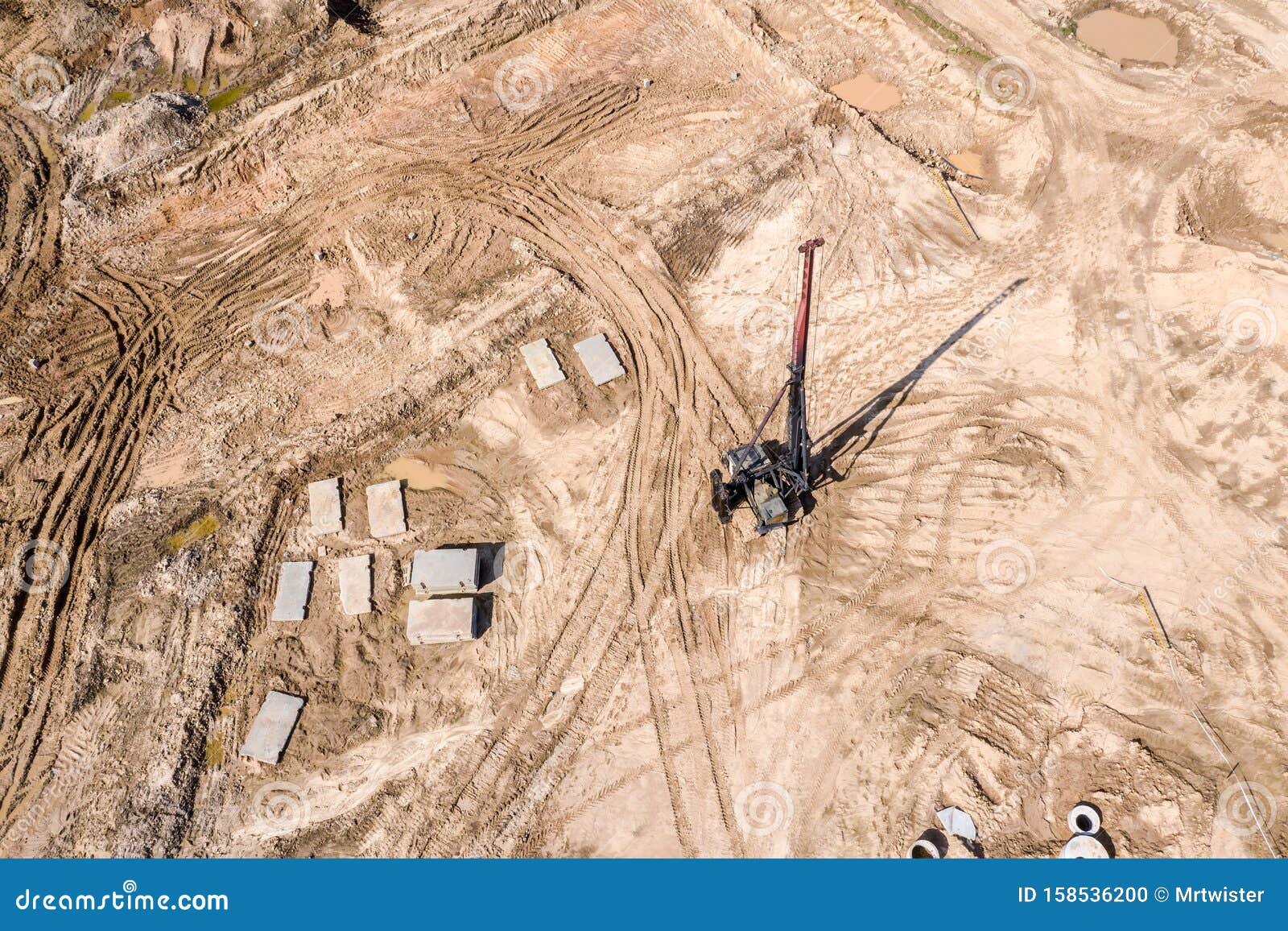 Aerial View of Construction Site with Pile Driver on Ground Stock Photo ...