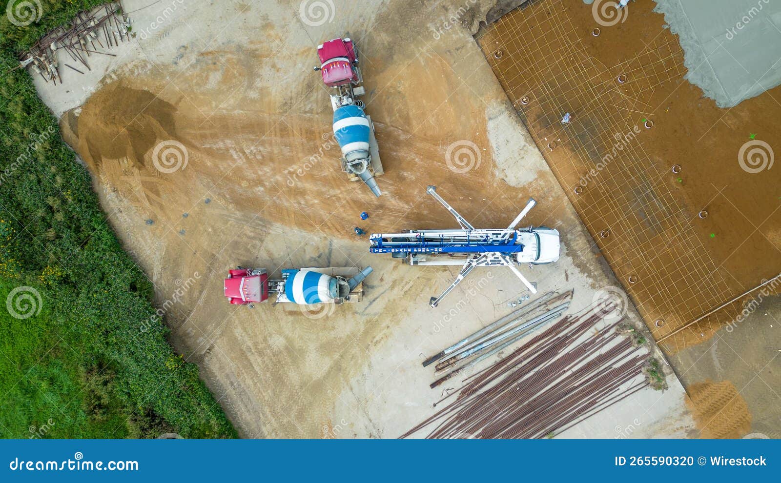 Aerial View of a Construction Site with Pump Trucks Stock Photo - Image ...