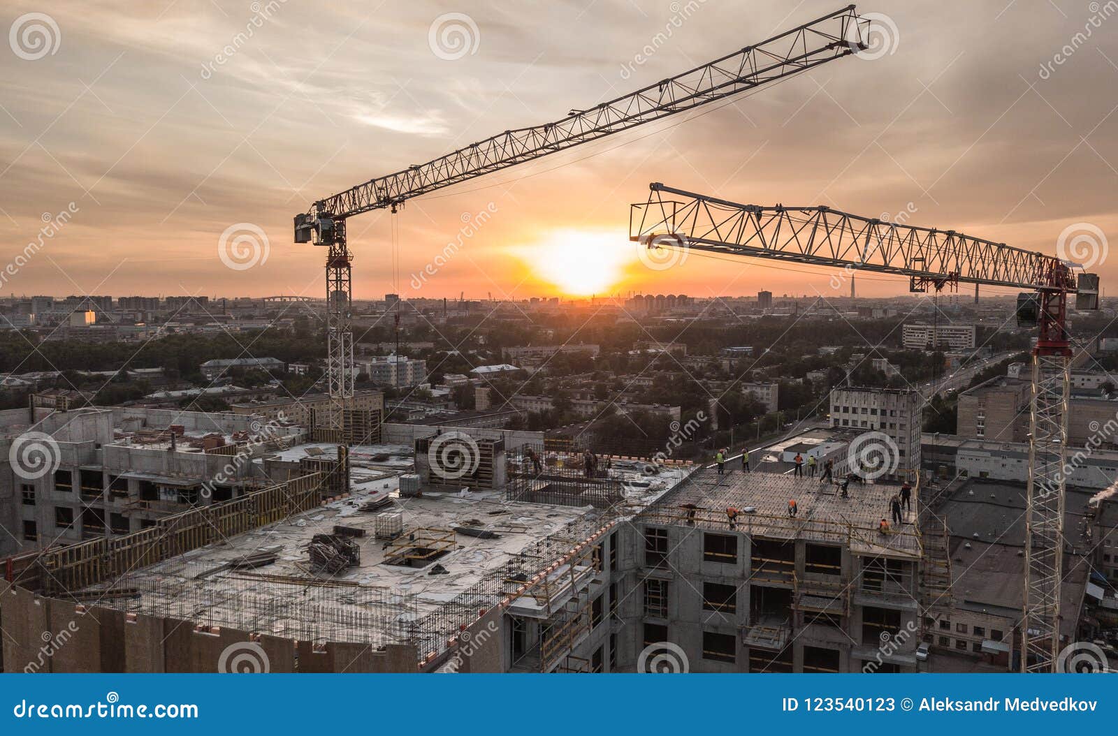 Construction Site at Sunset Stock Image - Image of crane, structure ...