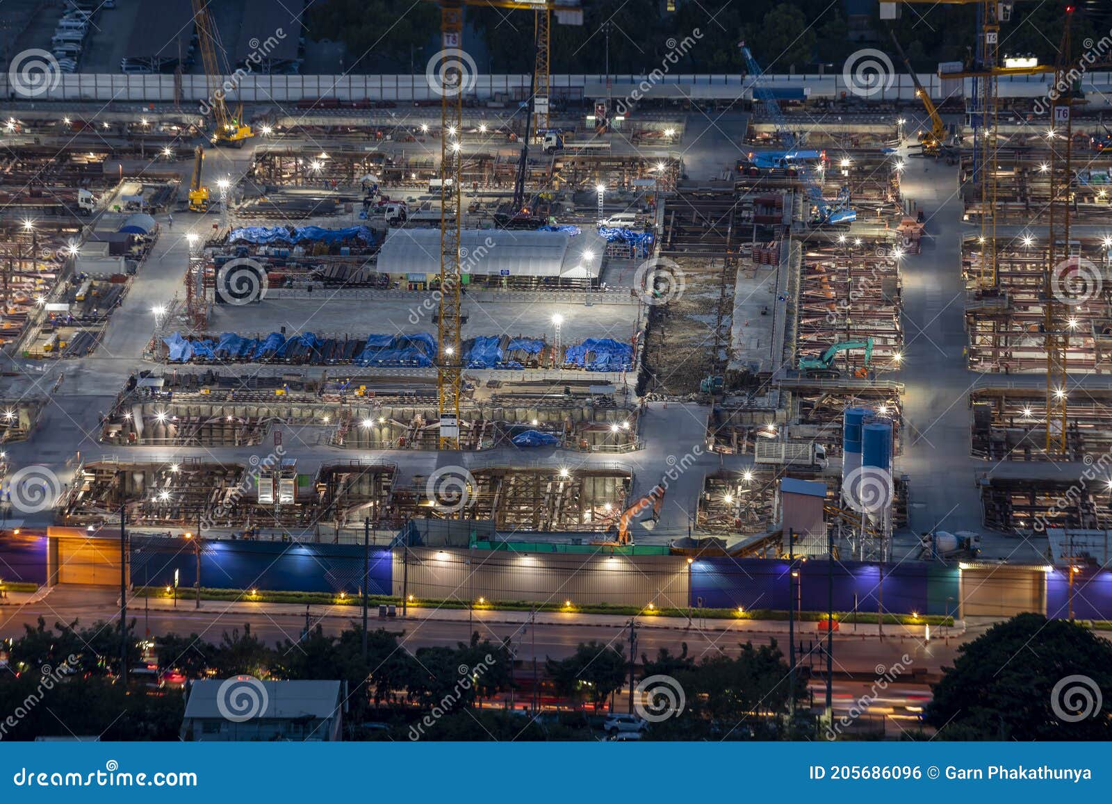Aerial View of Construction Site Workers with Hooks for Safety Body ...