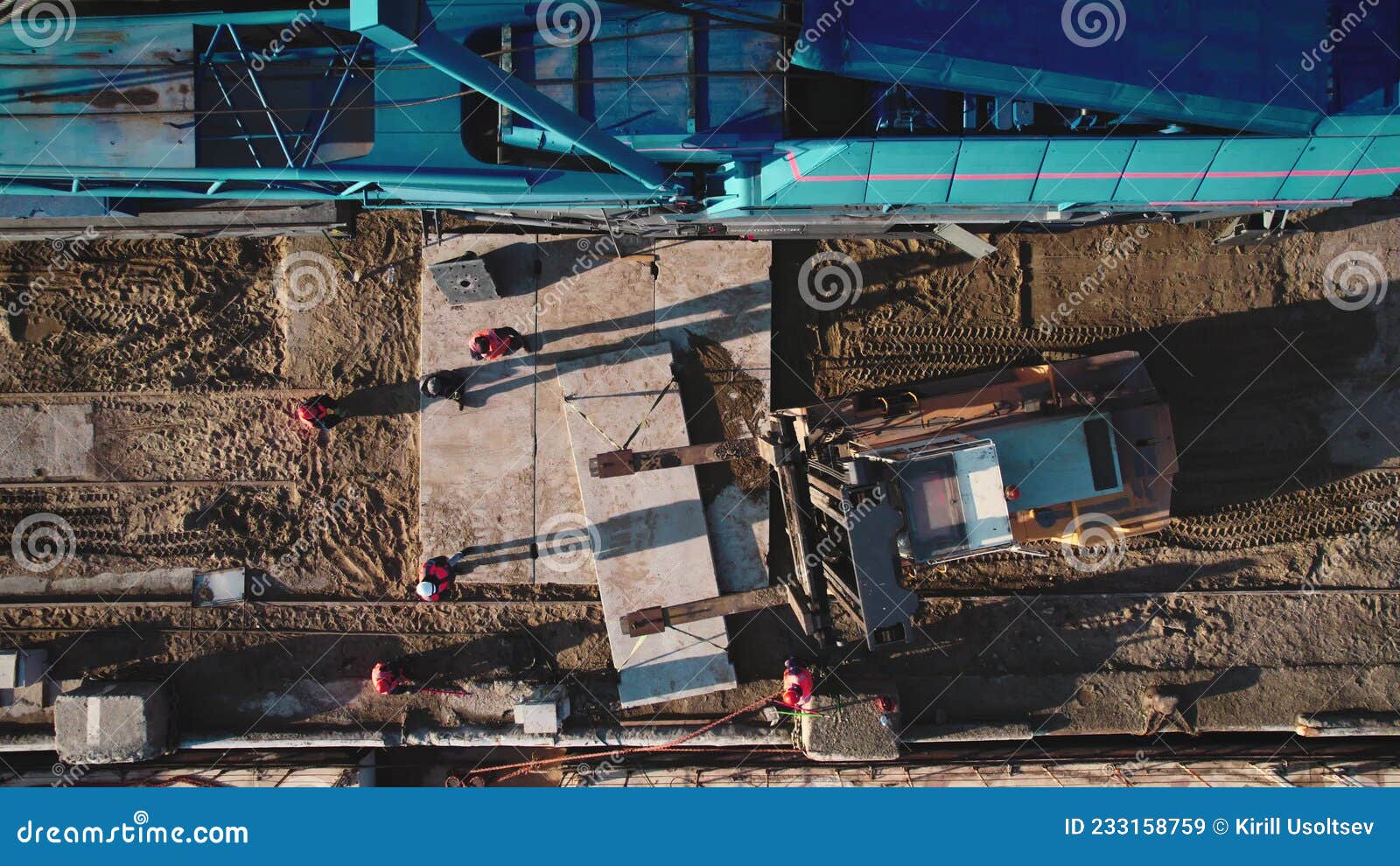 Aerial View. at a Construction Site, Workers are Installing Concrete ...