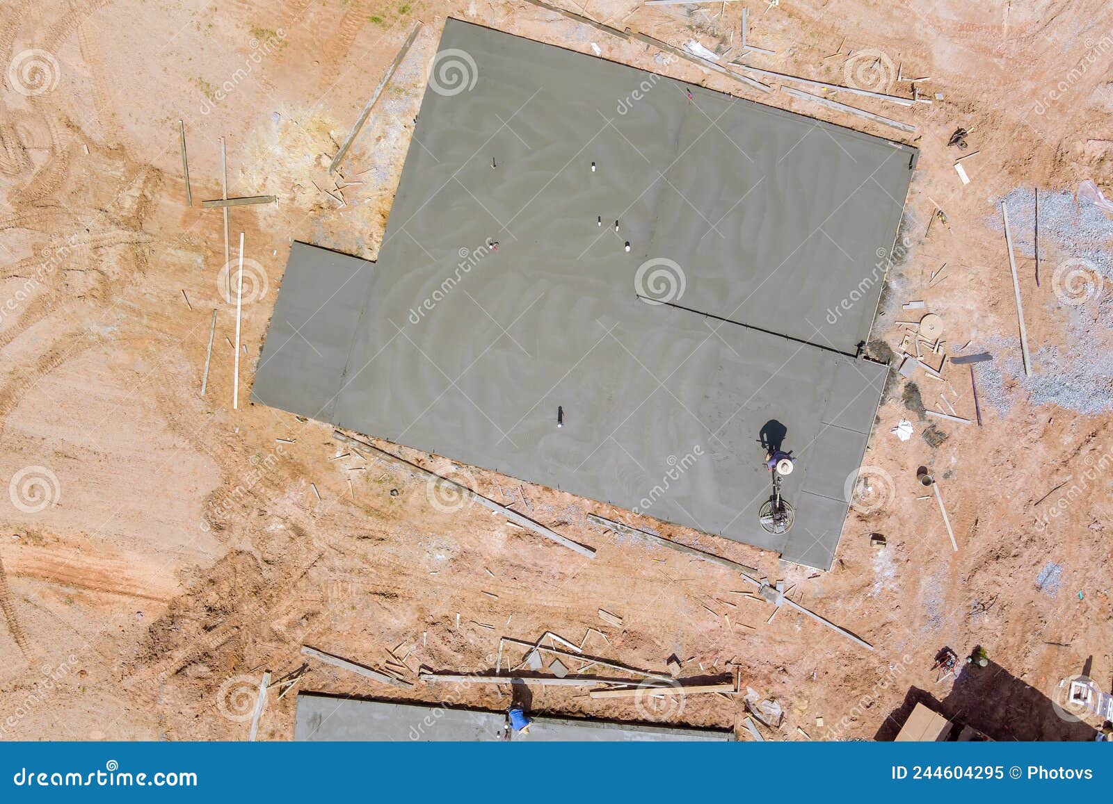 Aerial View of Construction Worker Using Machine Application Grinding ...