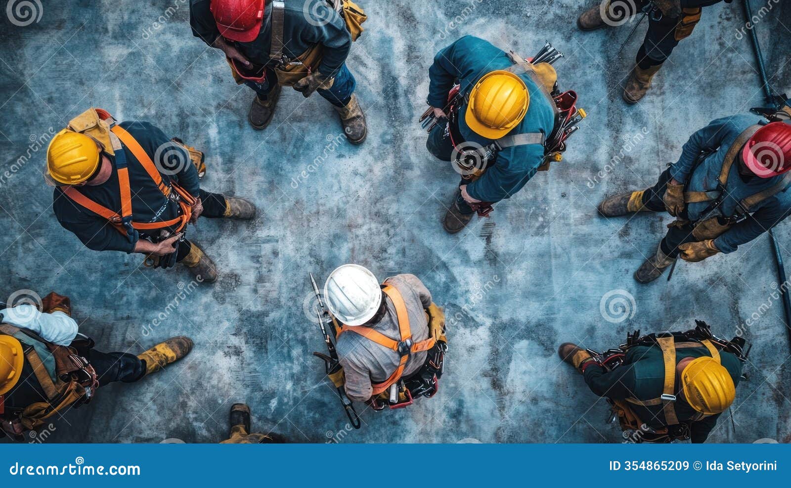 Aerial View of Construction Workers in Safety Gear Stock Illustration ...