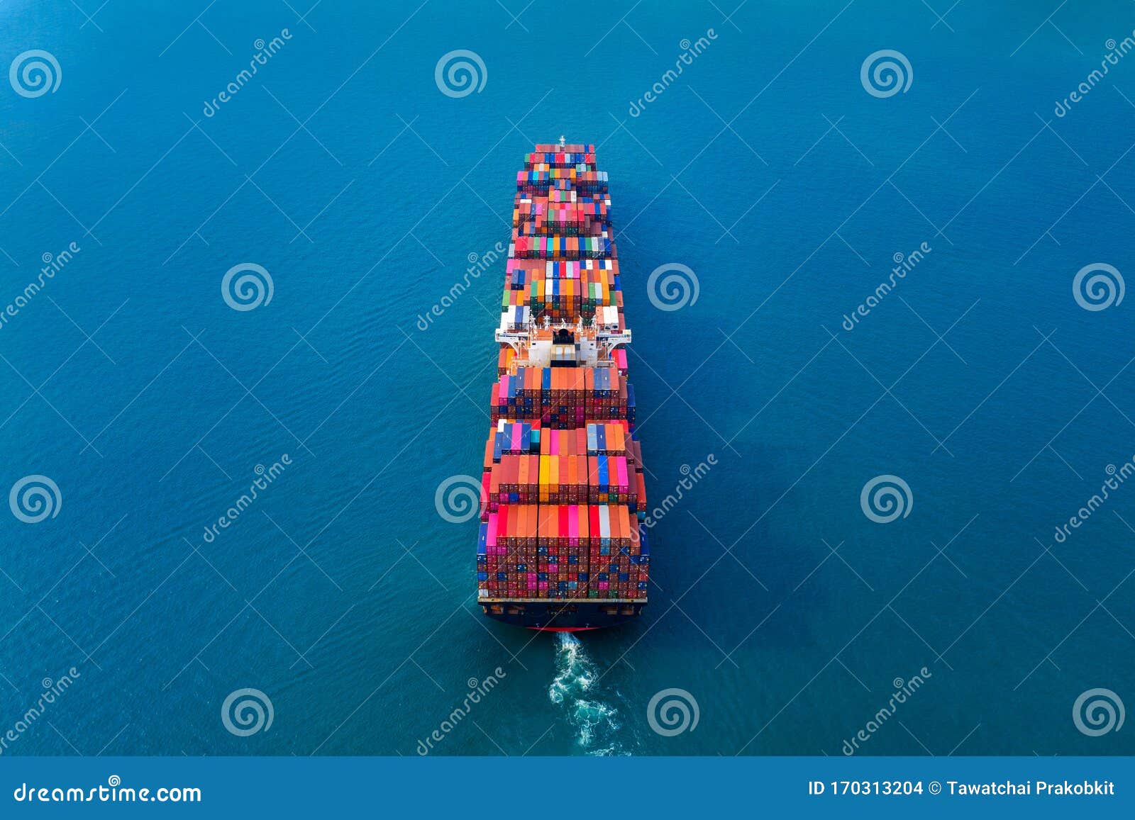 Aerial View of Container Cargo Ship in Sea. Stock Photo - Image of ...