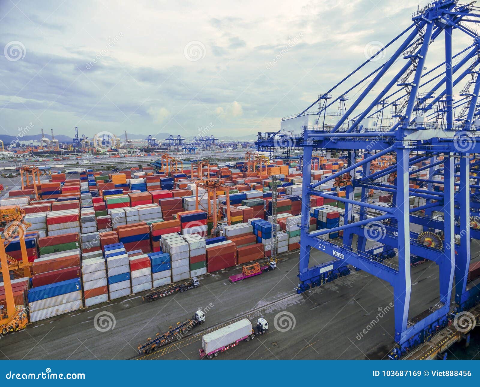 Aerial Top View Container in Port Warehouse Waiting for Export . Stock ...