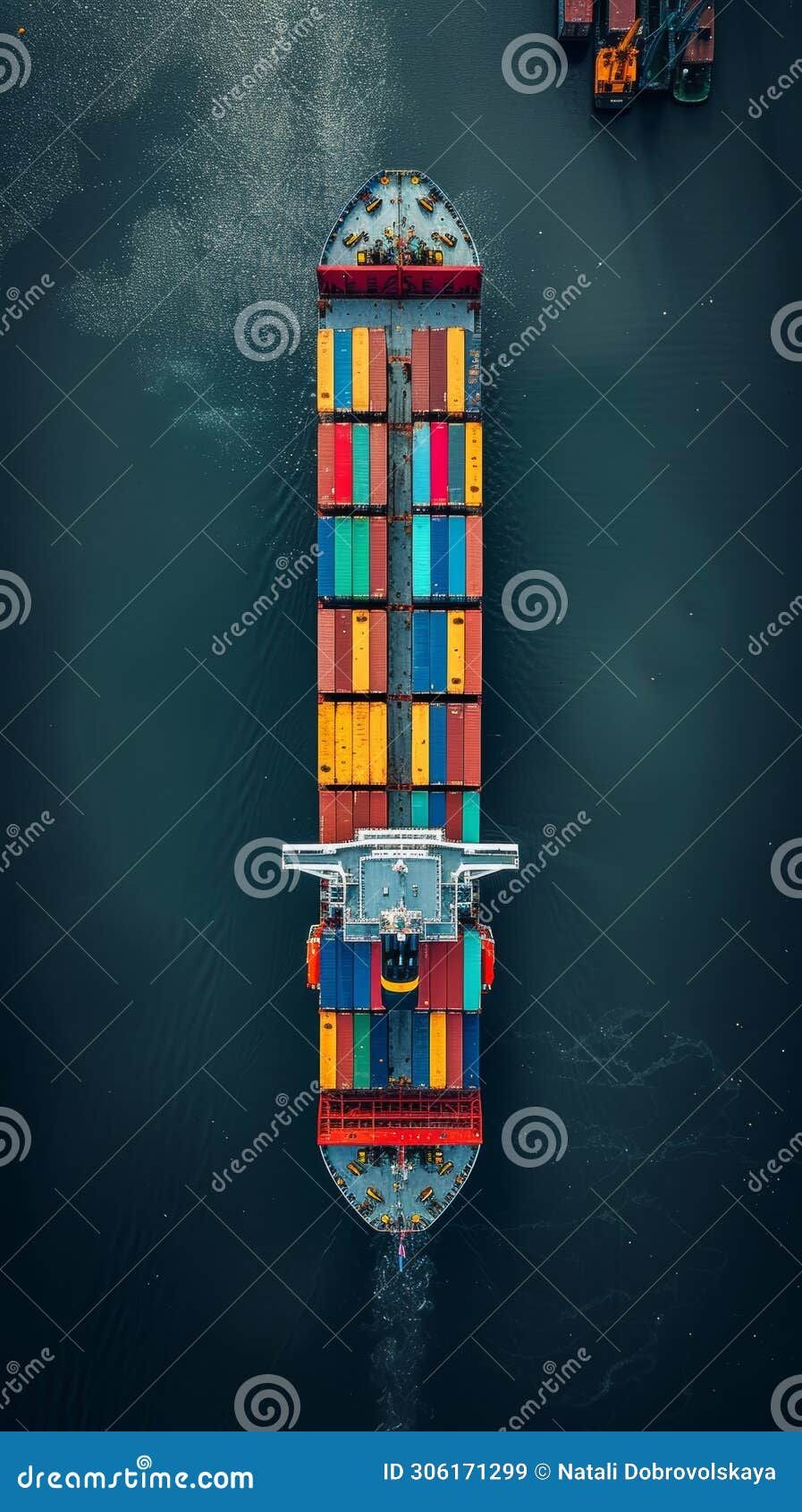 An Aerial View of a Container Ship, Balanced Composition,vertical Stock ...