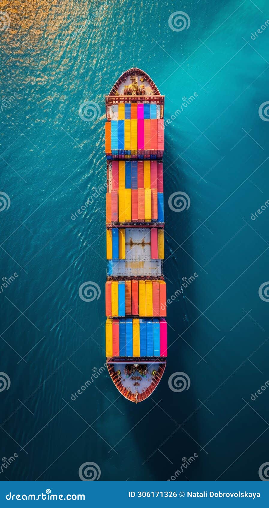 An Aerial View of a Container Ship, Balanced Composition,vertical Stock ...
