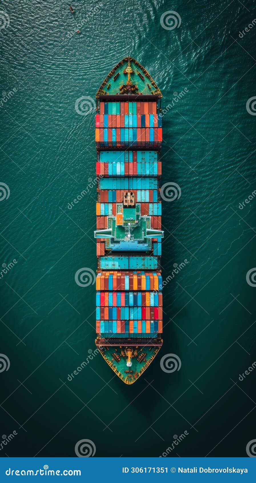 An Aerial View of a Container Ship, Balanced Composition,vertical Stock ...