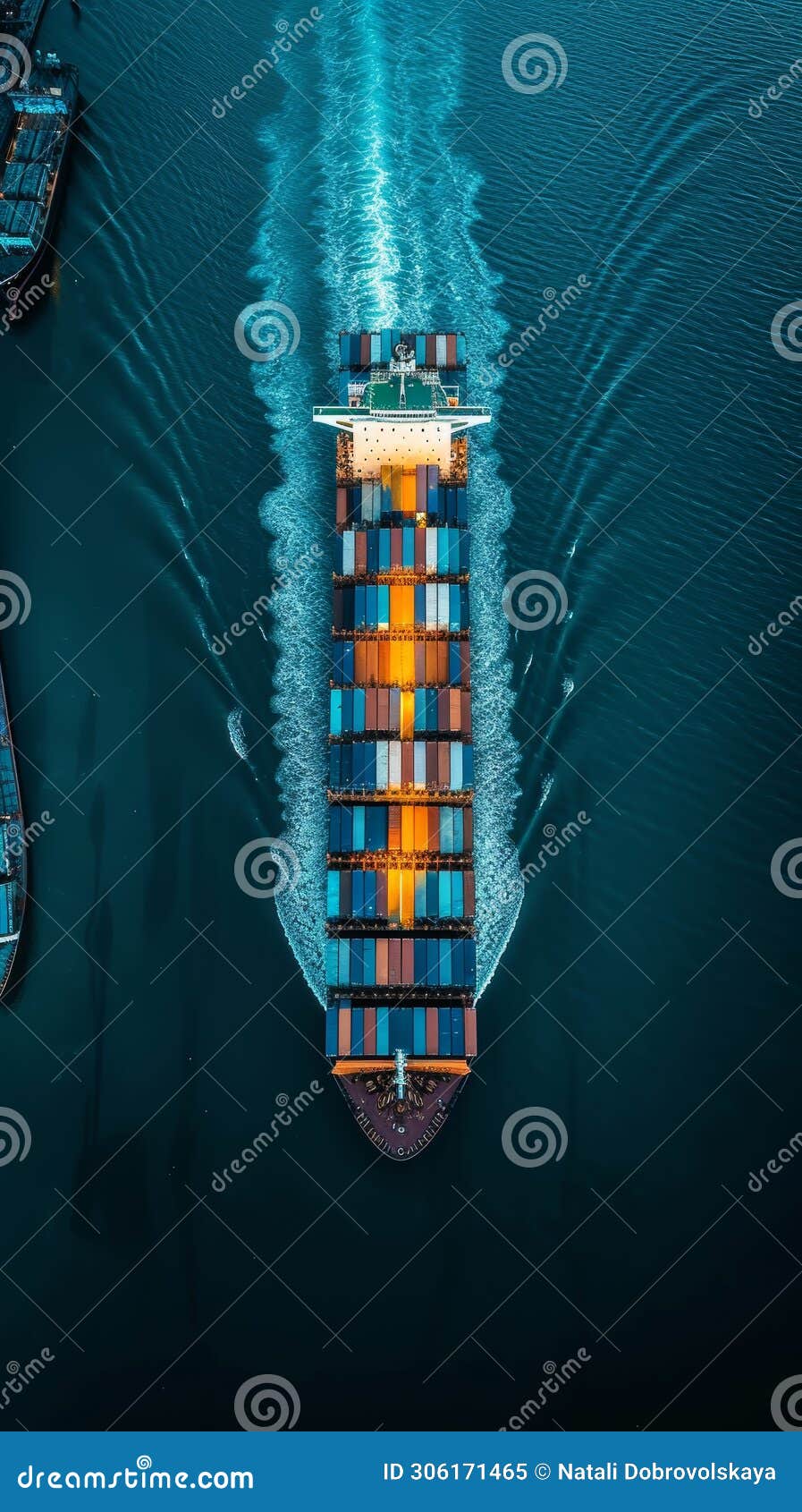 An Aerial View of a Container Ship, Balanced Composition,vertical Stock ...
