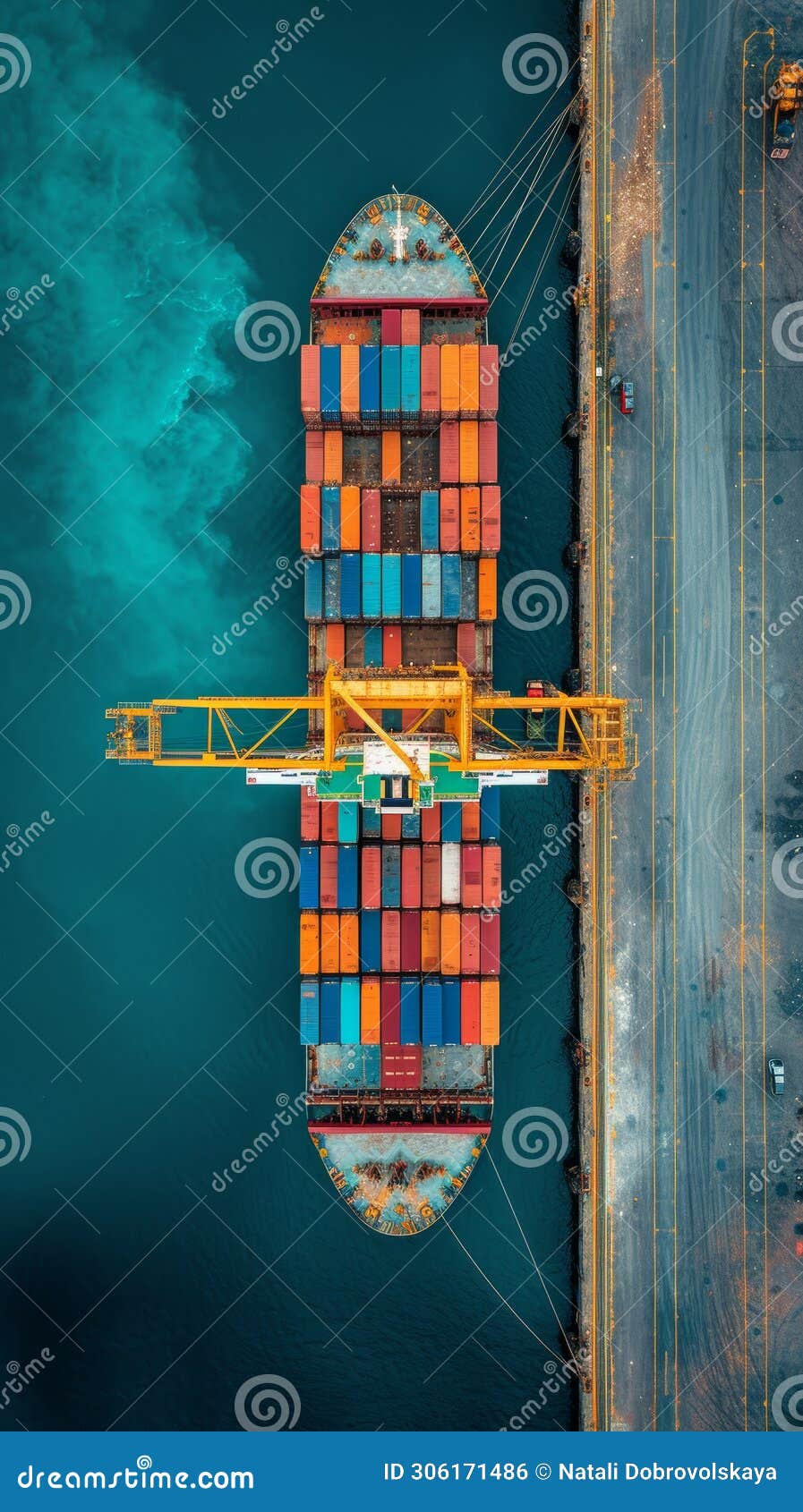 An Aerial View of a Container Ship, Balanced Composition,vertical Stock ...