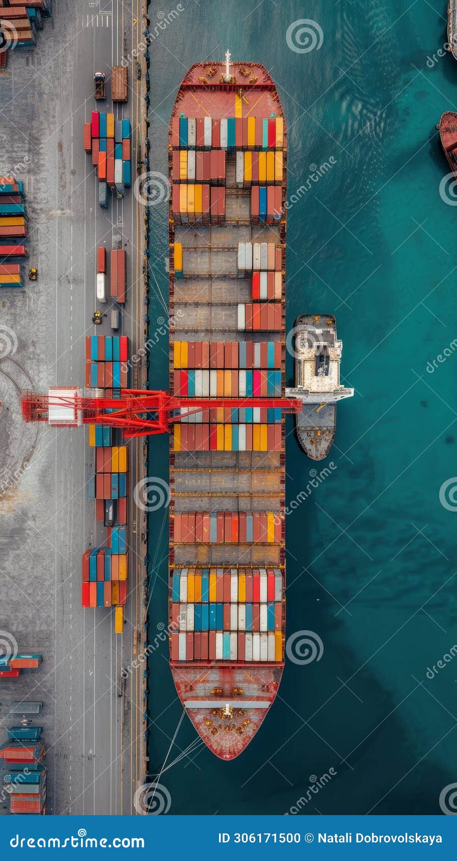 An Aerial View of a Container Ship, Balanced Composition,vertical Stock ...