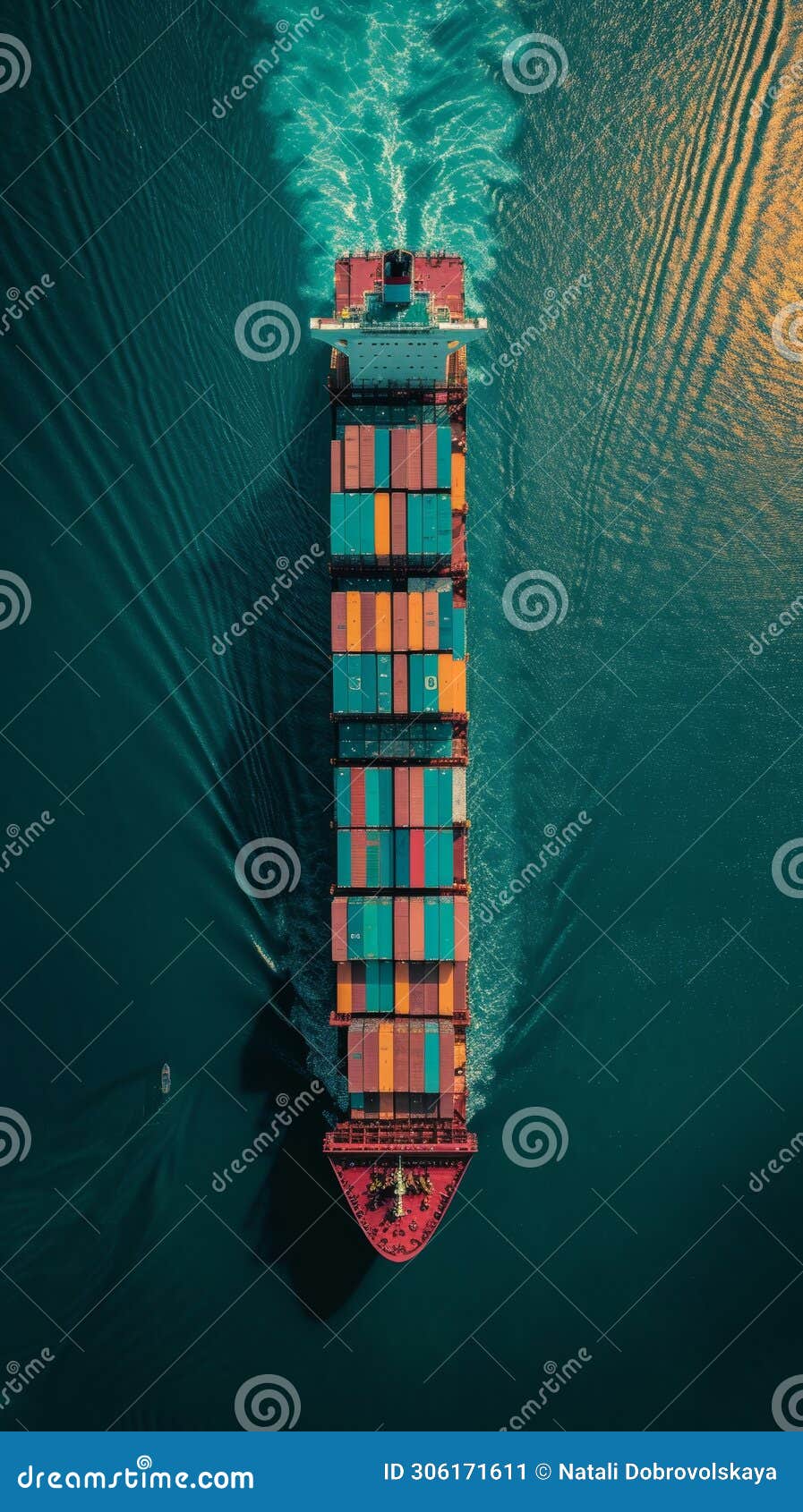 An Aerial View of a Container Ship, Balanced Composition,vertical Stock ...
