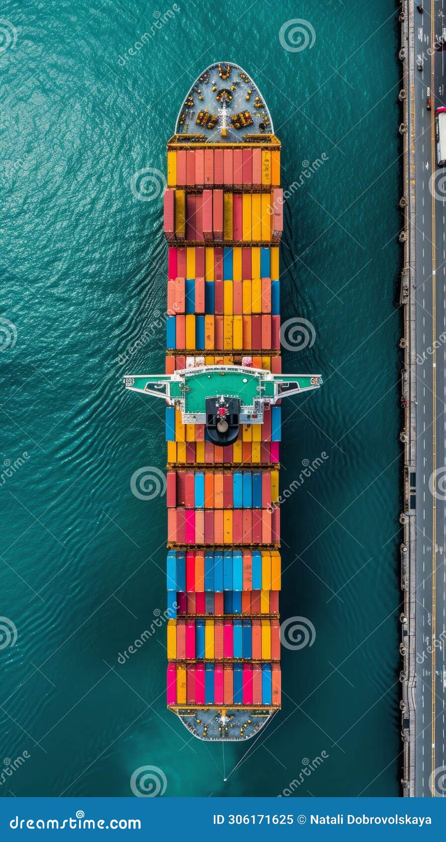 An Aerial View of a Container Ship, Balanced Composition,vertical Stock ...