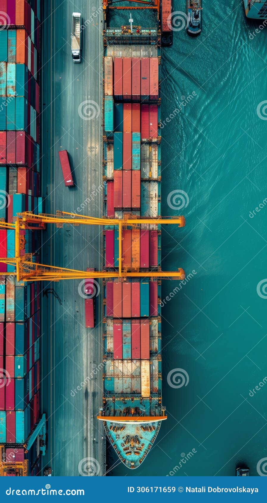 An Aerial View of a Container Ship, Balanced Composition,vertical Stock ...