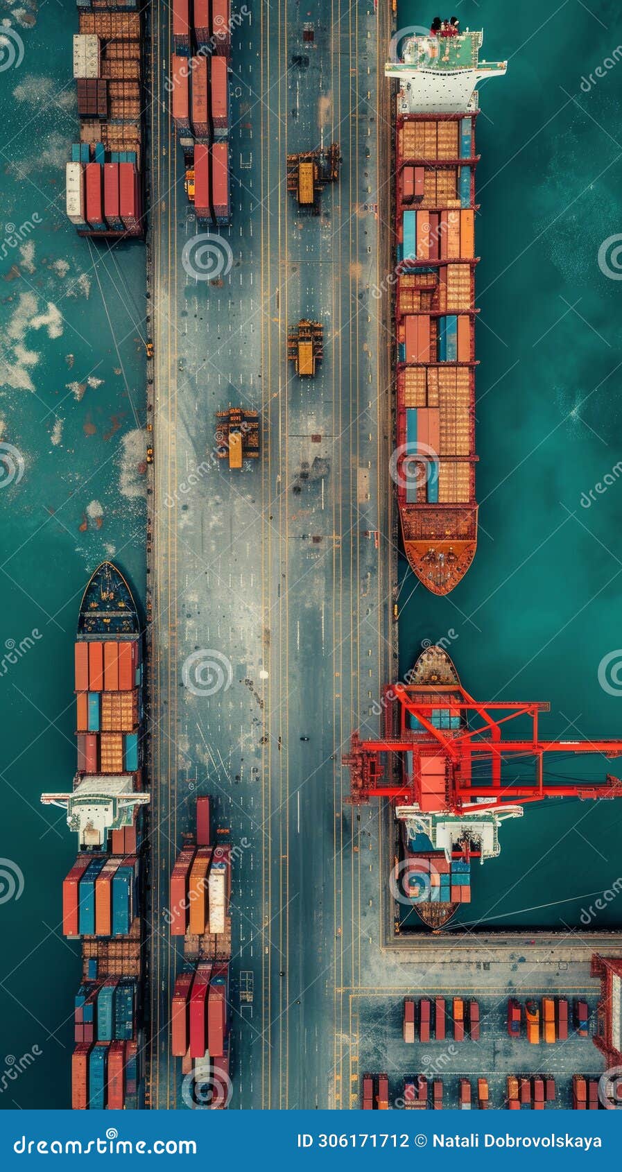 An Aerial View of a Container Ship, Balanced Composition,vertical Stock ...