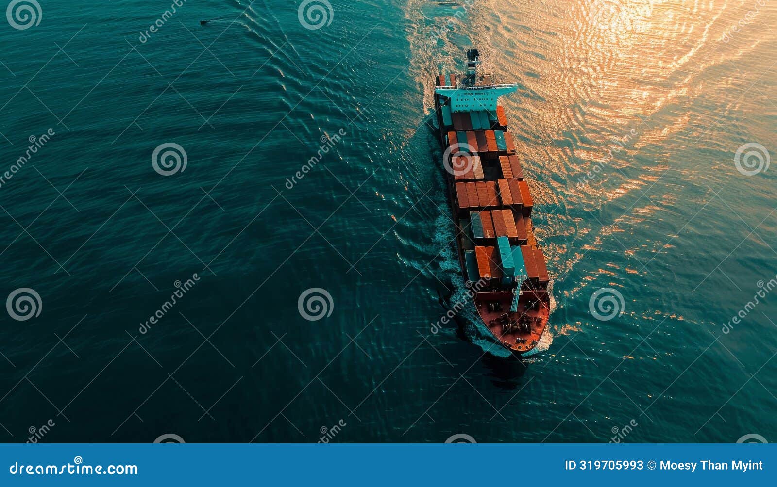Aerial View of Container Ship Carrying Cargo for Import Export on the ...