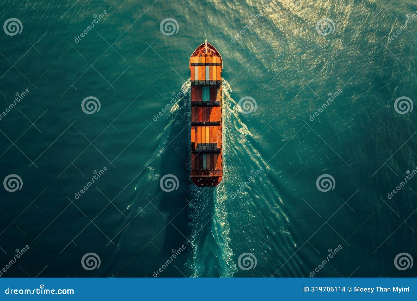 Aerial View of Container Ship Carrying Cargo for Import Export on the ...