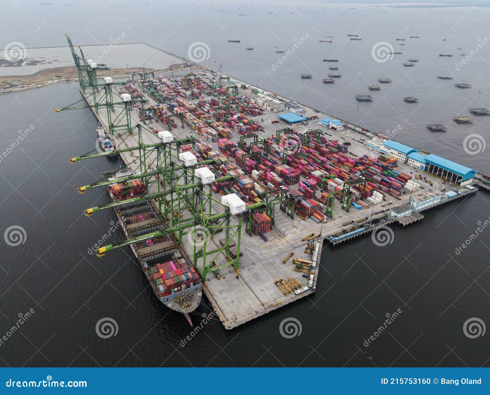Aerial View of Container Ship Loading and Unloading in Deep Sea Port ...