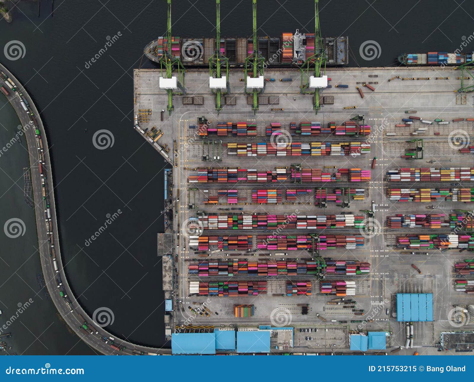 Aerial View of Container Ship Loading and Unloading in Deep Sea Port ...