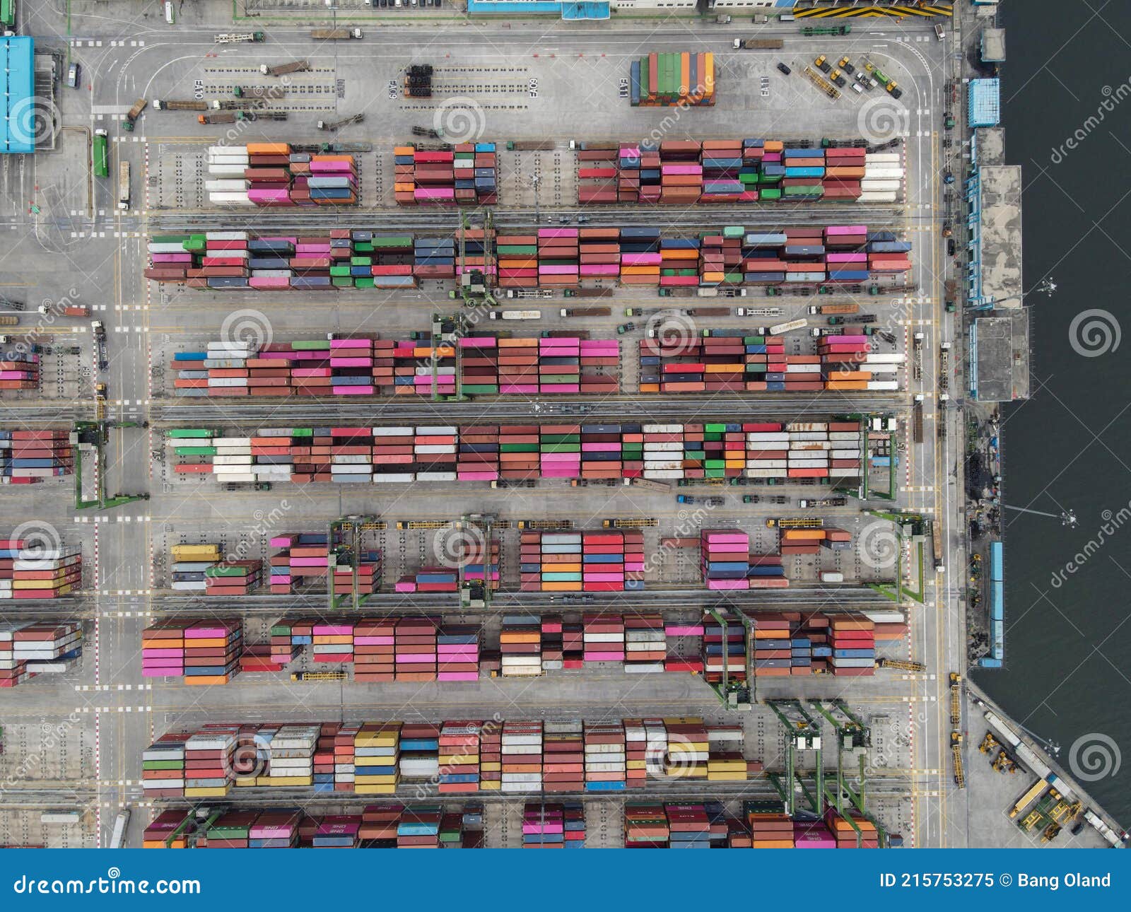 Aerial View of Container Ship Loading and Unloading in Deep Sea Port ...