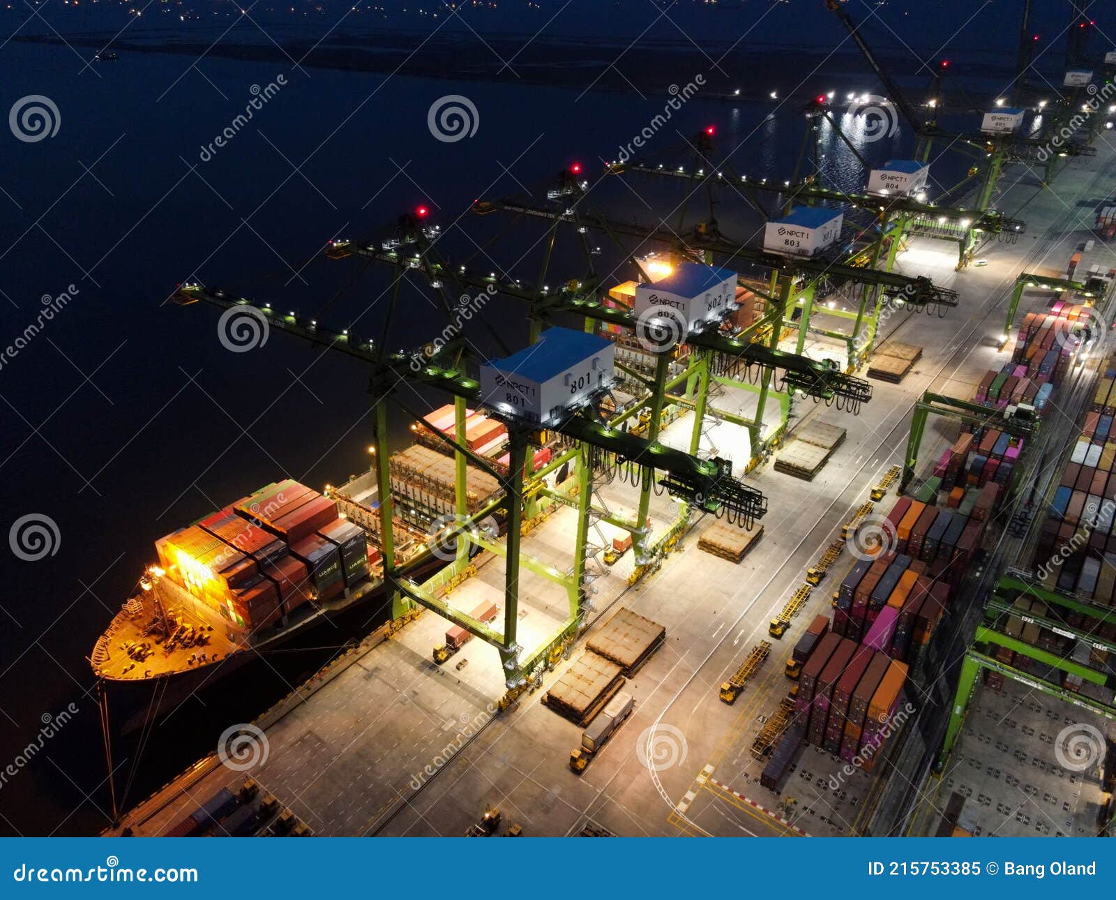 Aerial View of Container Ship Loading and Unloading in Deep Sea Port ...