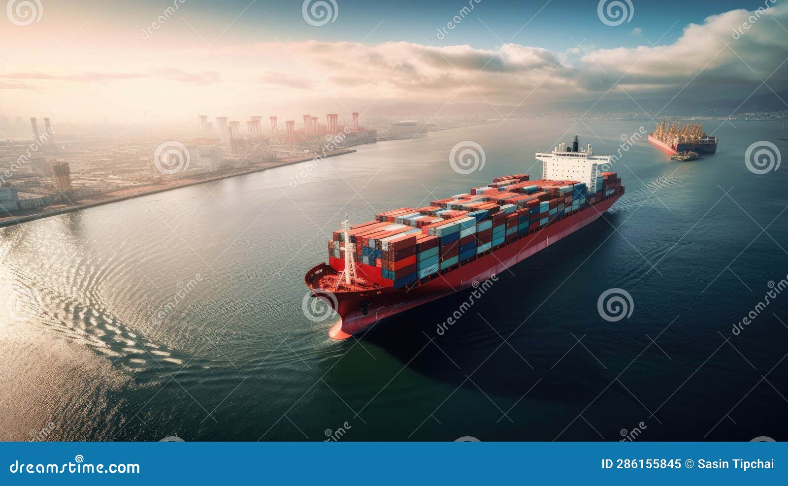 Aerial View Container Ship In Port At Container Terminal Port, Ship Of ... Aerial View Container Ship In Port At Container Terminal Port, Ship Of ...