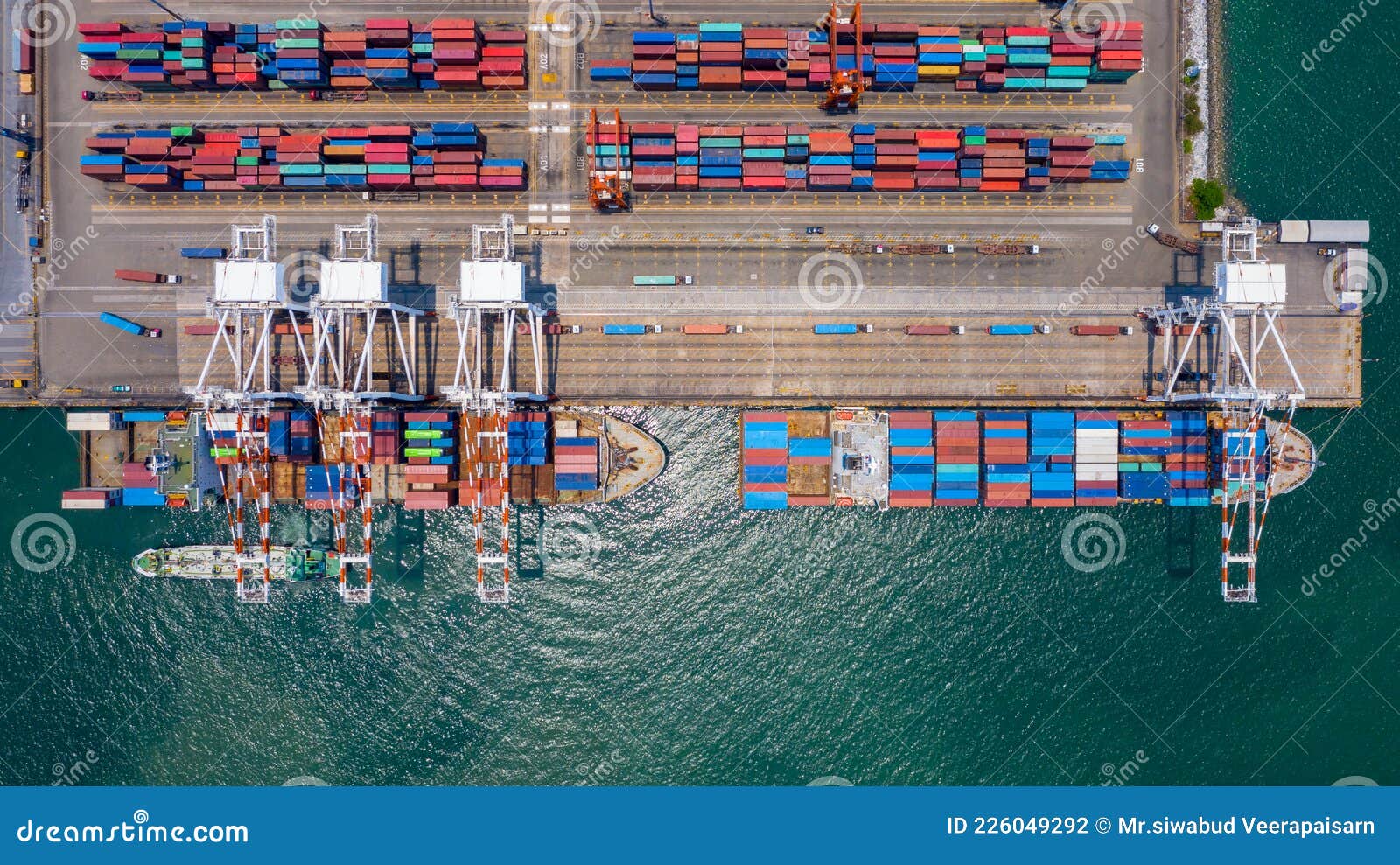 Aerial View Container Ship in Port at Container Terminal Port, Ship of ...