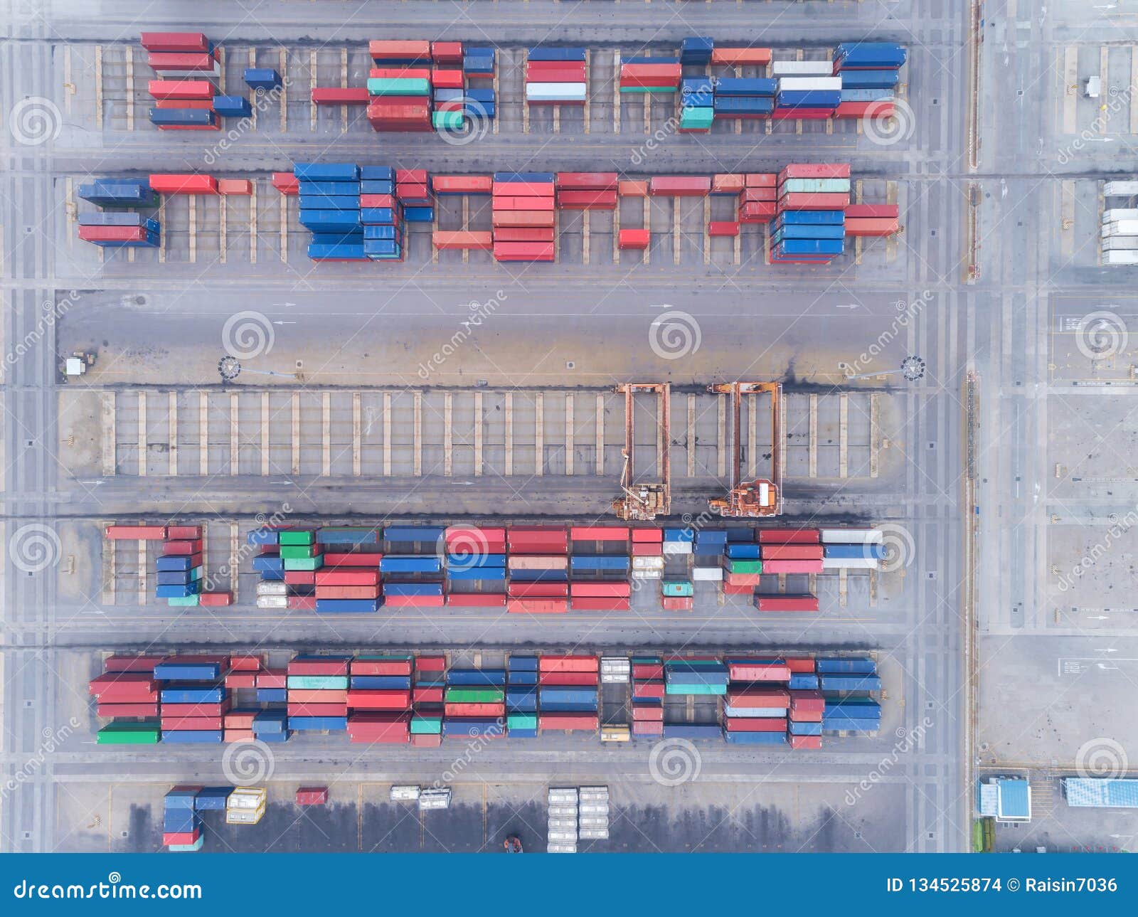 Aerial View Container Ship Warehouse Waiting for Delivery Containers ...