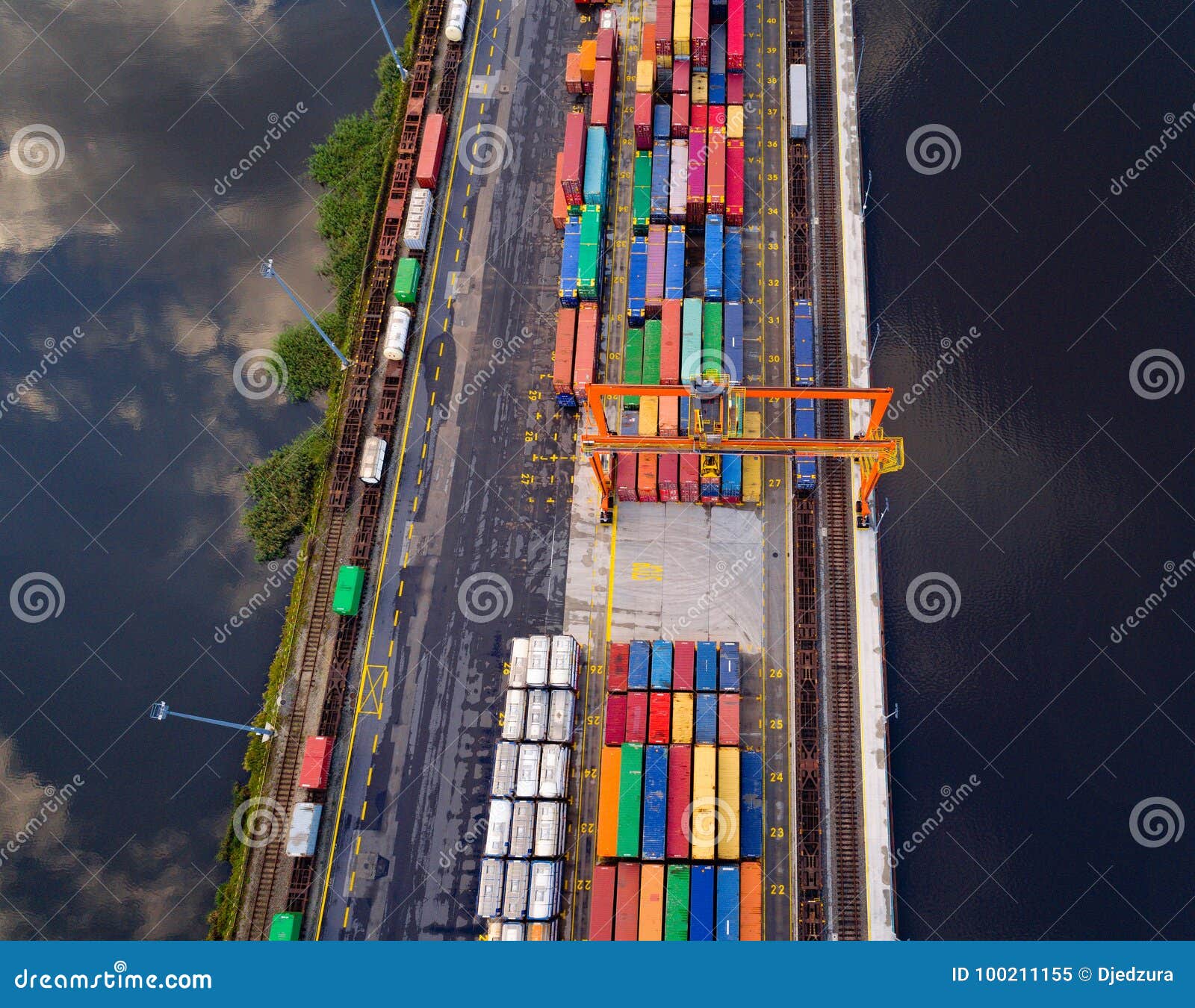 Aerial View on Containers in Cargo Terminal Stock Image - Image of ...