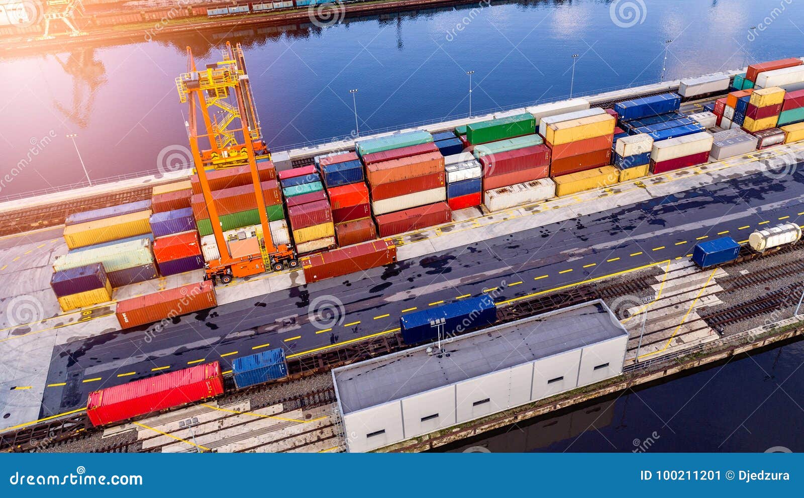 Aerial View on Containers in Cargo Terminal Stock Image - Image of ...