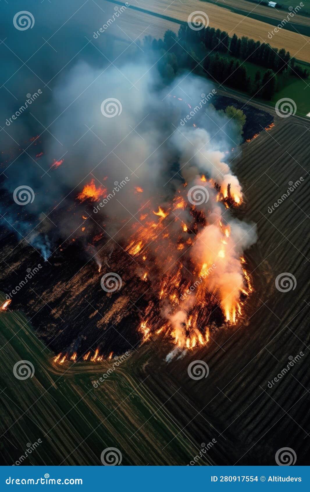 Aerial View of a Controlled Agricultural Burn in a Field Stock ...