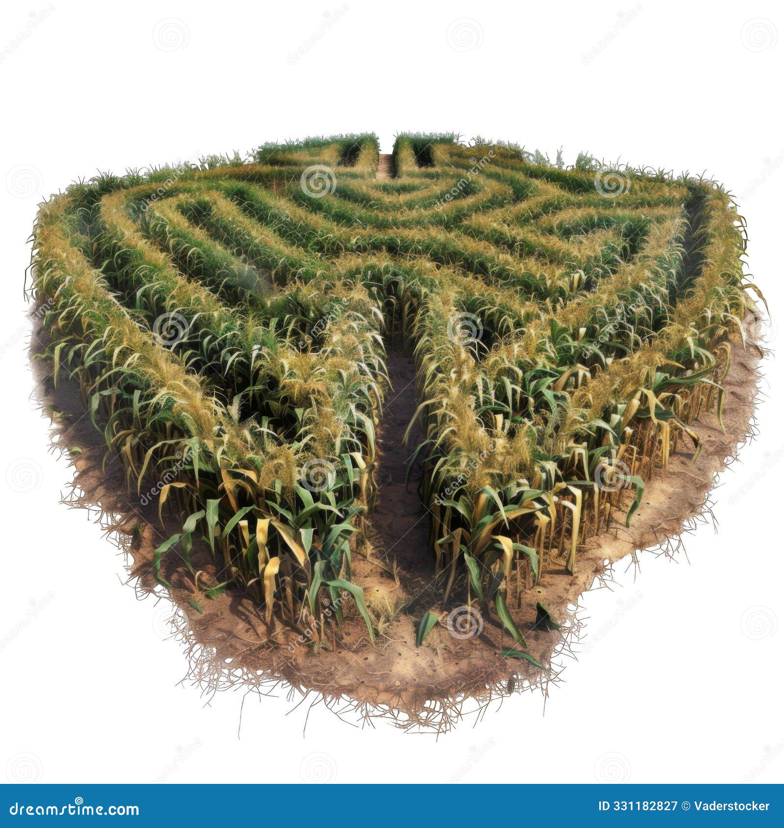Aerial View of a Cornfield Maze with a Path through the Center Stock ...