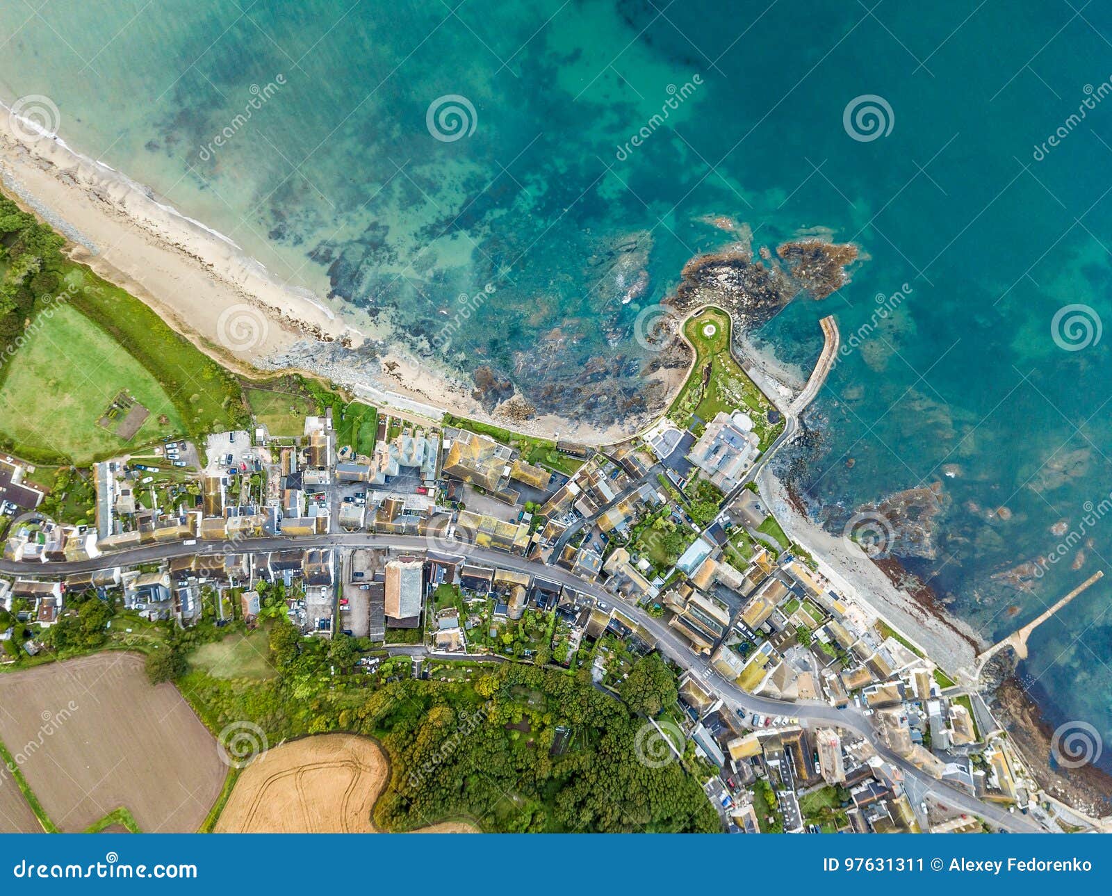 Aerial View of Cornwall Seaside Stock Image - Image of ocean ...