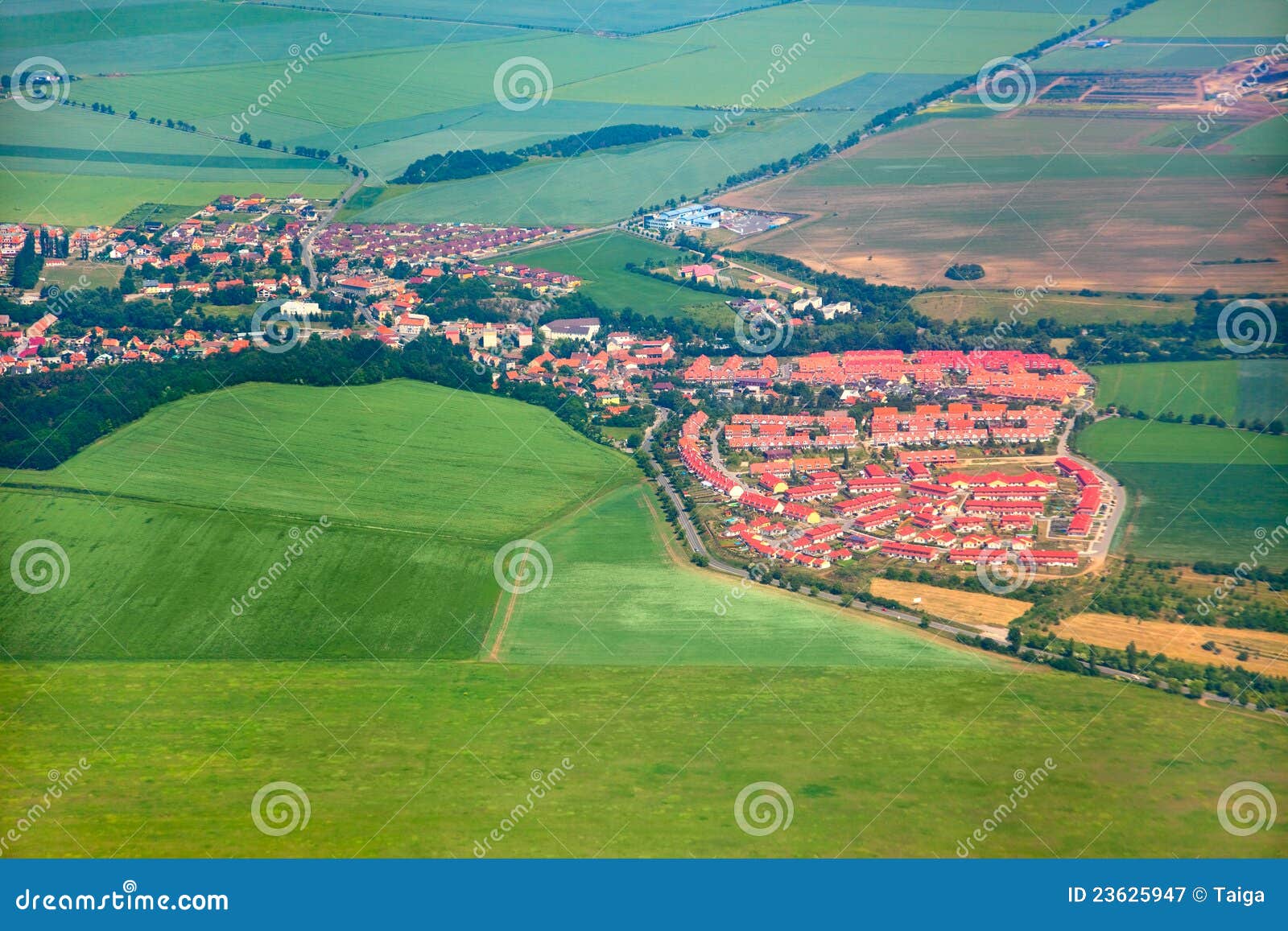 Aerial View of Countryside with Village Stock Image - Image of farmland ...