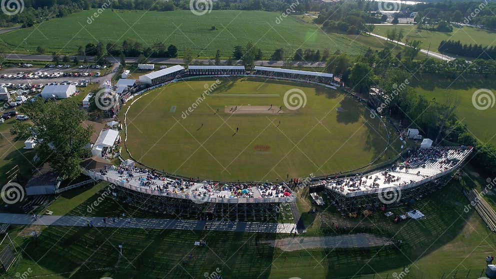 Aerial View of a Cricket Match during a Game in Progress Stock Photo ...